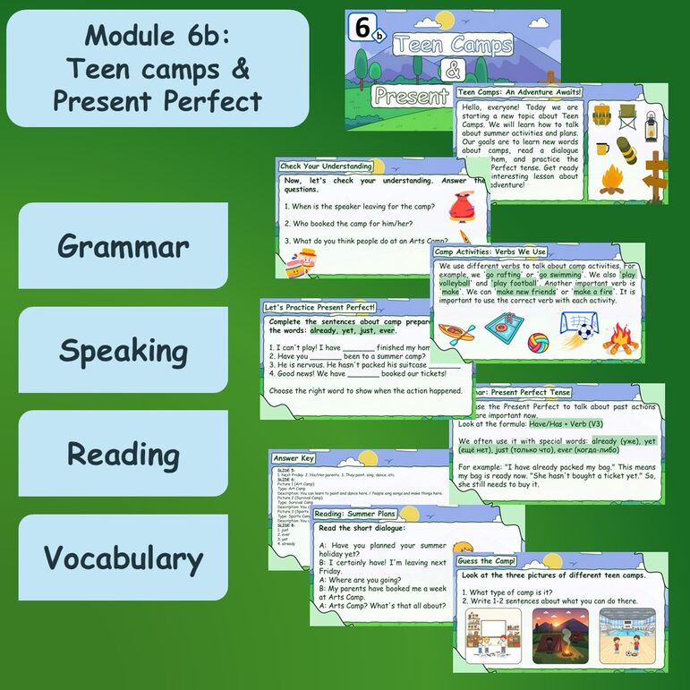 Презентация для УМК Spotlight для 7 класса «Module 6 Having fun. Unit 6b Teen camps.»
