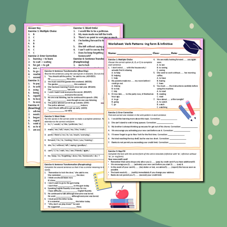 Рабочий лист "Spotlight 11 Module 3c: Verb Patterns -ing form & Infinitive"