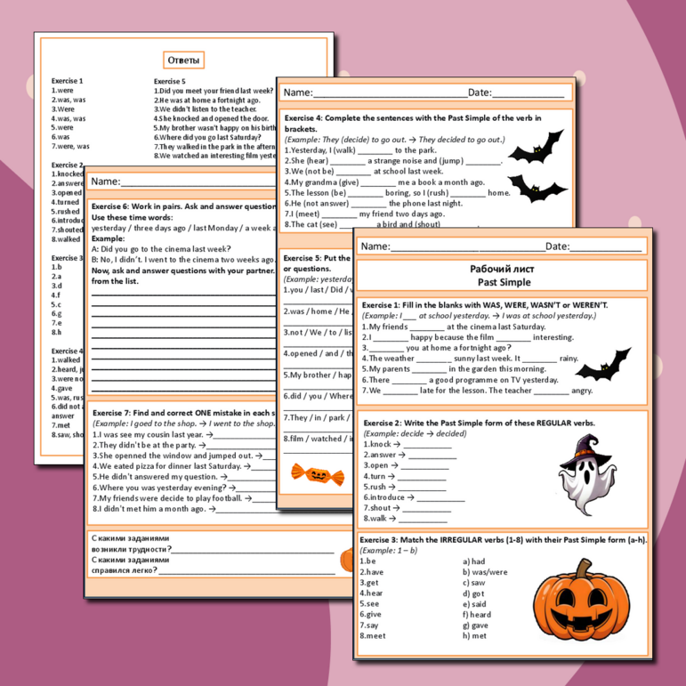 Рабочий лист «Past Simple (Irregular verbs)» Spotlight 6 7b Halloween ...