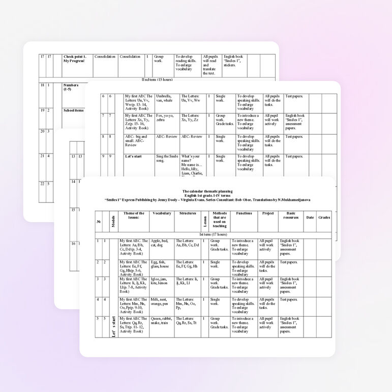 Calendar Thematic Plan for the 1st grade: методические материалы на ...