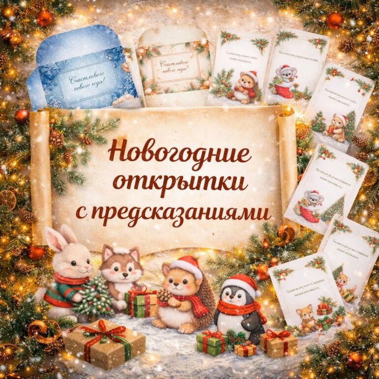 Новогодние открытки - предсказания. С Новым годом 2026! В наборе 32 ...