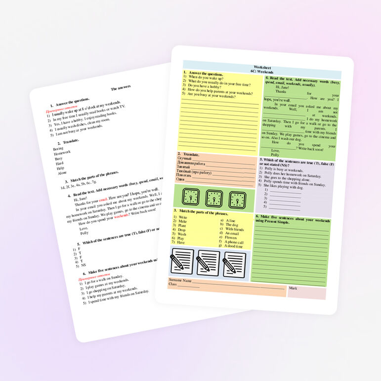 Рабочий лист Spotlight 5 Module 6c Weekend