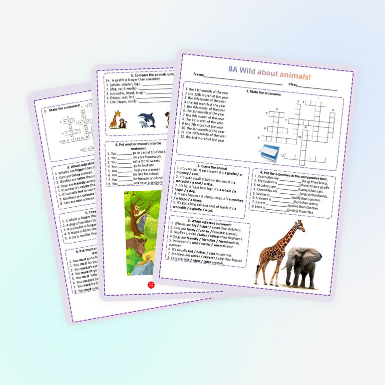 Рабочий лист Spotlight 4. Module 4. Unit 8a «Wild about animals»