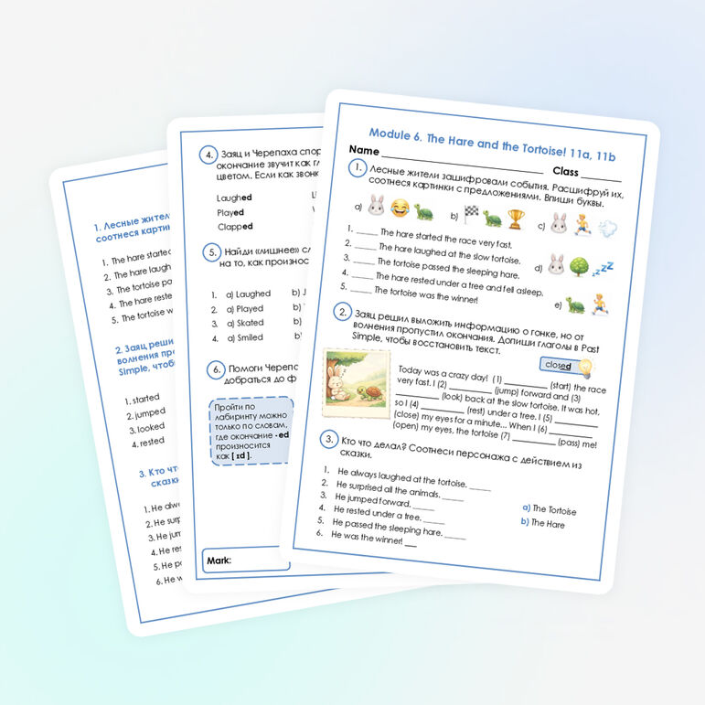 Рабочий лист "The hare and the tortoise!", Spotlight 4 Module 6, 11a, 11b