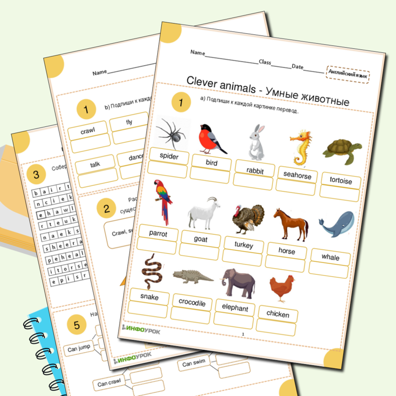 Рабочий лист "Clever animals" (умные животные) к Spotlight 3