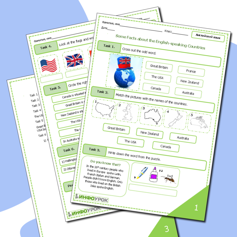Рабочий лист по английскому языку Some Facts About English - speaking Countries