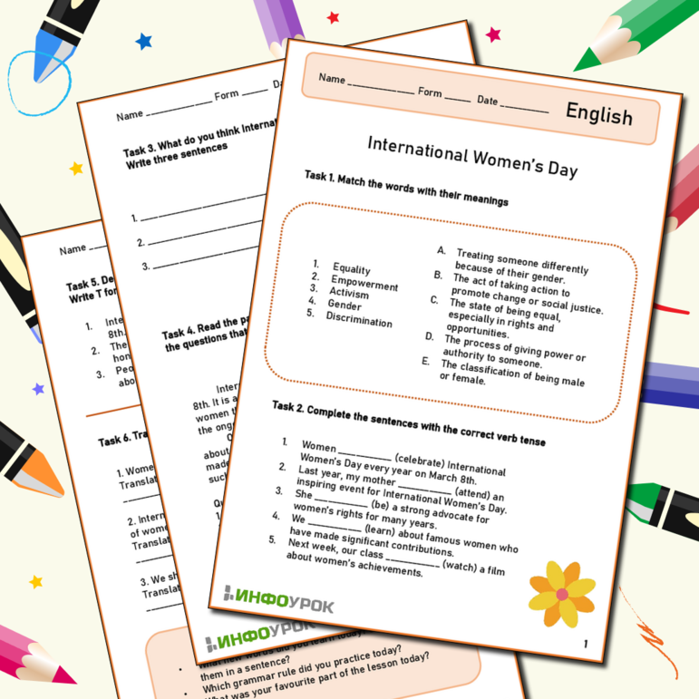 International Women's Day Worksheet - рабочий лист по теме ...