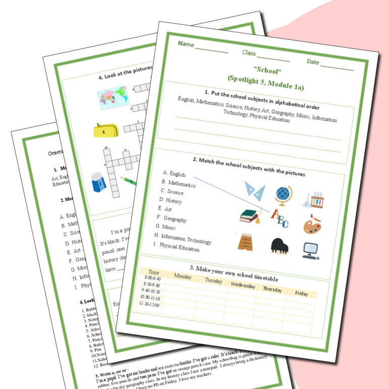 Рабочий лист - Флешкарты: учебник "Spotlight 5", Module 1a "School"