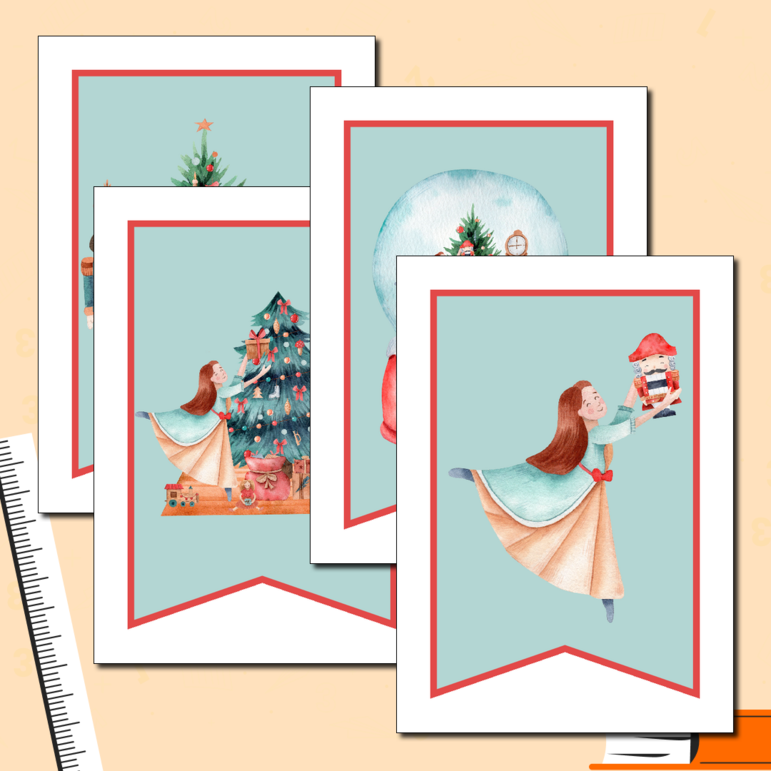 Новогодние флажки для оформления «Щелкунчик»