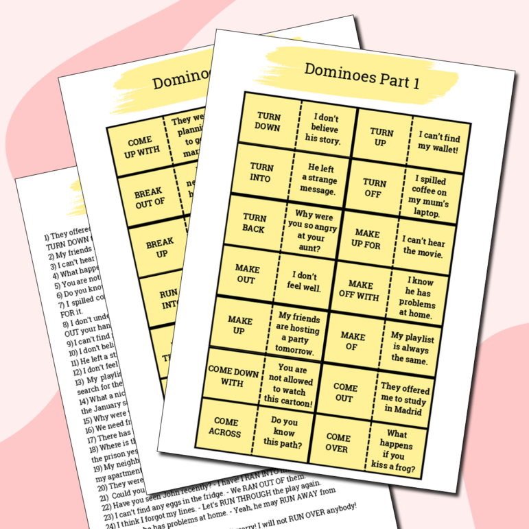 Игра Домино Фразовые Глаголы Phrasal Verbs Dominoes