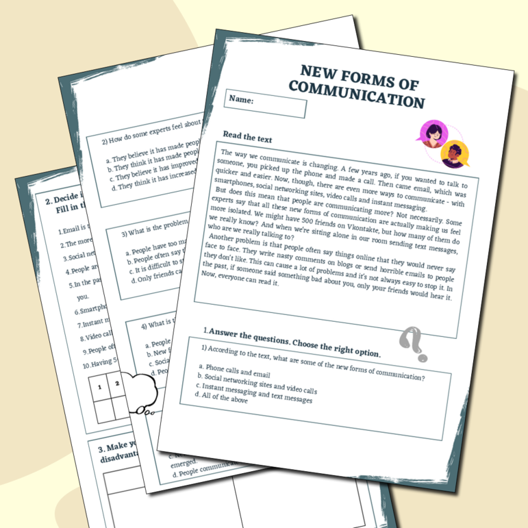 Рабочий лист «New forms of communication (Новые формы коммуникации)»