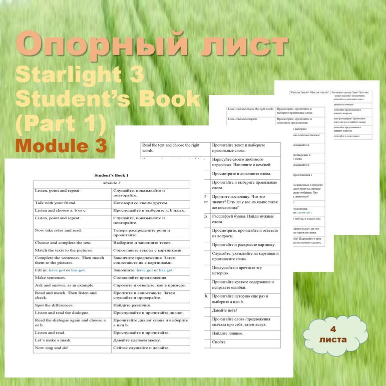 Опорный лист ученика. Starlight 3, Student's Book. Module 3