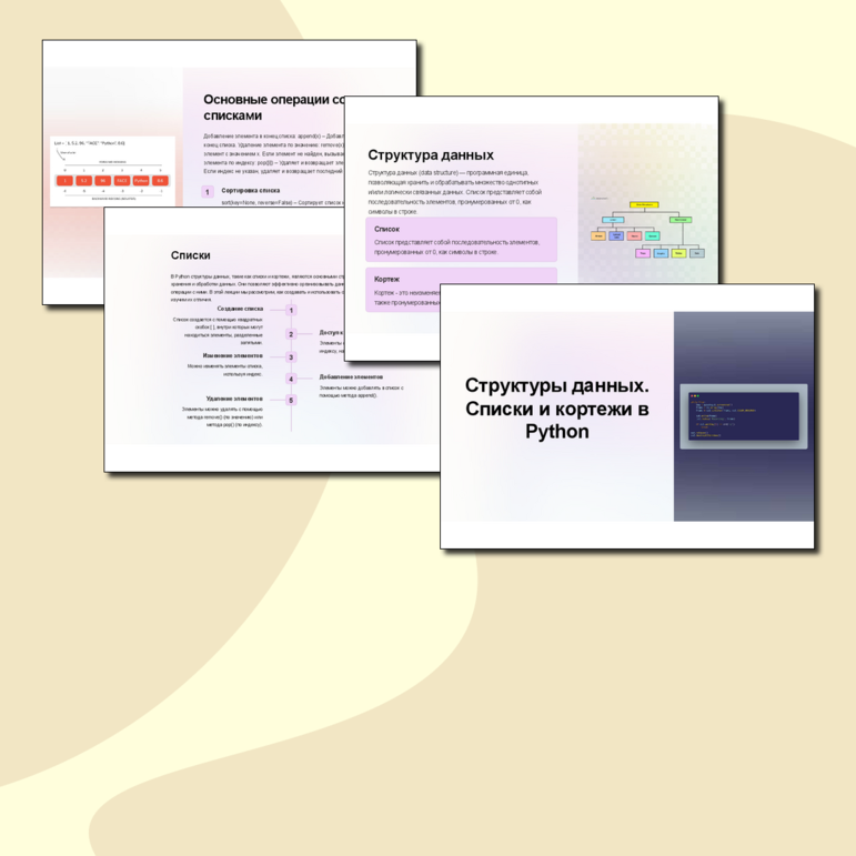 Комплект для урока по информатике Структуры данных Списки и кортежи в Python Презентация