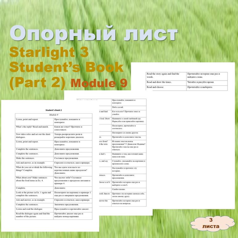 Опорный лист ученика. Starlight 3, Student's Book. Module 9