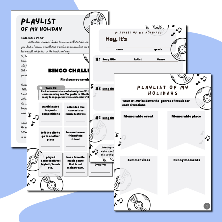 План конспект Playlist Of My Holidays 1 урок английского языка после каникул