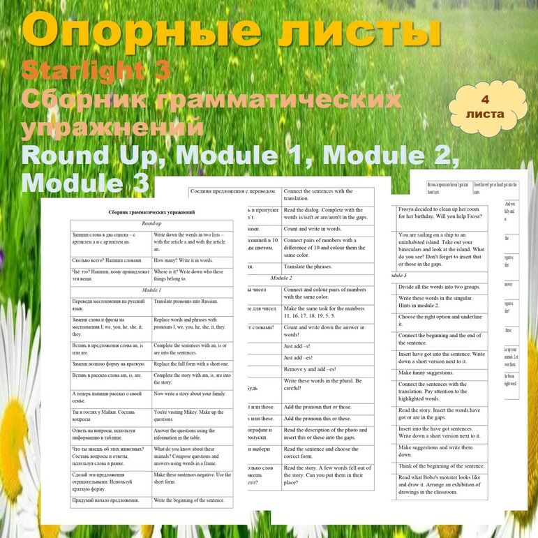 Опорные листы ученика. Starlight 3, Сборник грамматических упражнений ...