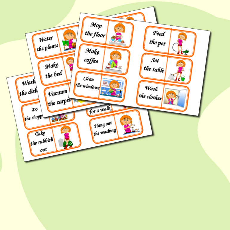Household chores Домино по теме "Повседневные дела" на английском языке