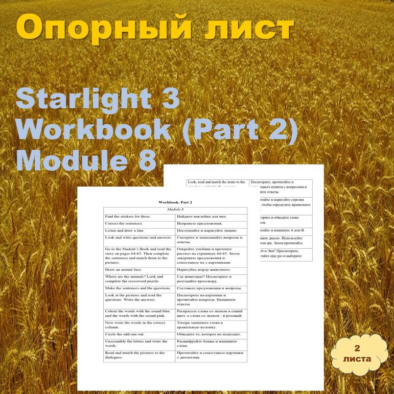 Опорный лист ученика. Starlight 3, Workbook, Module 8