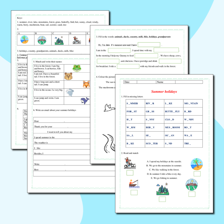 Рабочий лист по английскому языку "Летние каникулы". Worksheet "Summer ...