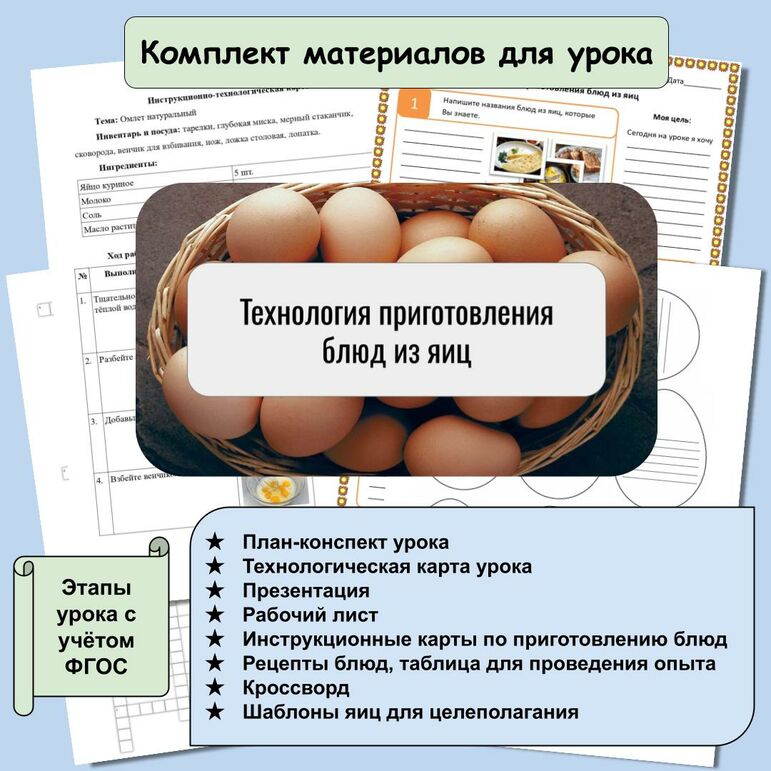 Комплект материалов по теме «Технология приготовления блюд из яиц