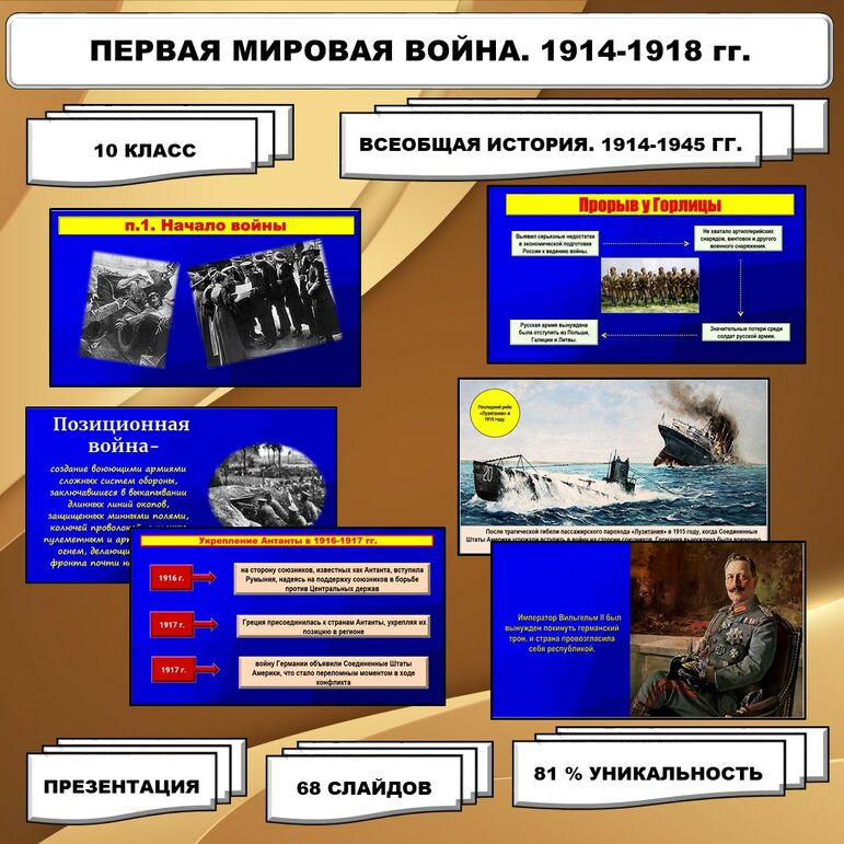 Презентация по курсу Всеобщая история. 1914-1945. 10 класс. Тема: «Первая мировая война. 1914 ...
