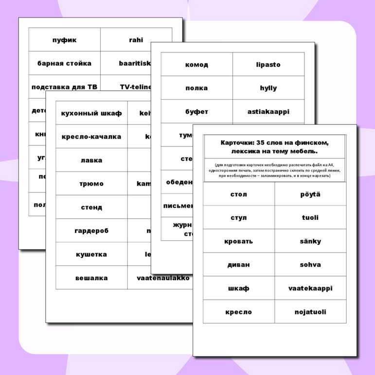 Карточки: лексика - 230 слов на финском, на тему точные науки, физика ...