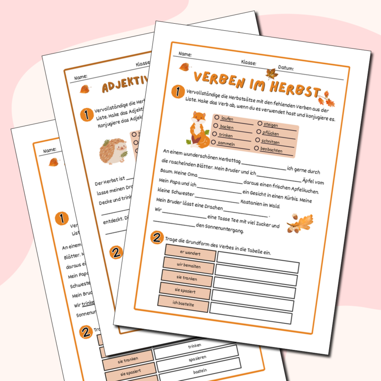 Verben und Adjektive im Herbst.