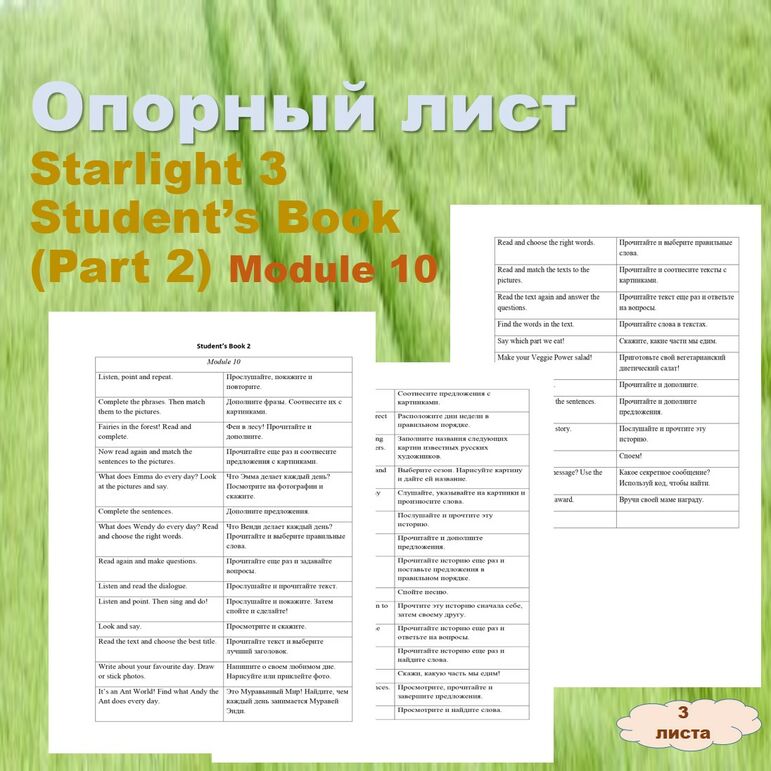 Опорный лист ученика. Starlight 3, Student's Book. Module 10