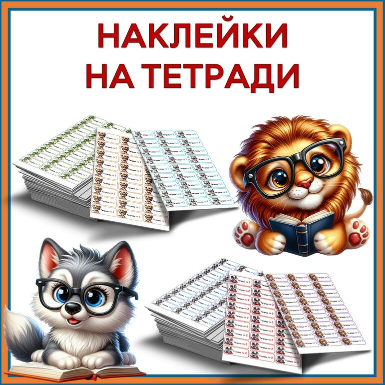 Наклейки на тетради Тетрадь №1 и Тетрадь №2 Набор Зверята